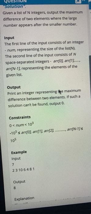 solved solution given a list of n integers output the