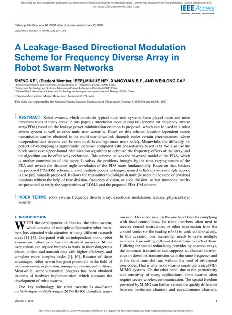 Pdf A Leakage Based Directional Modulation Scheme For Frequency Diverse Array In Robot Swarm