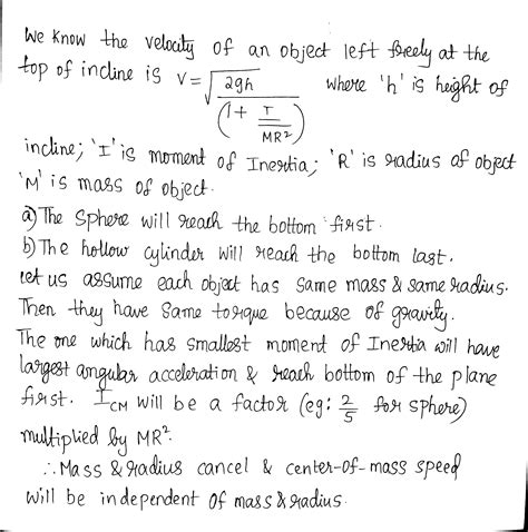 three objects of uniform density a solid sphere a solid cylinder