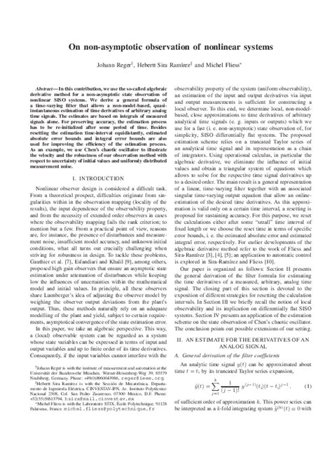 Pdf On Non Asymptotic Observation Of Nonlinear Systems
