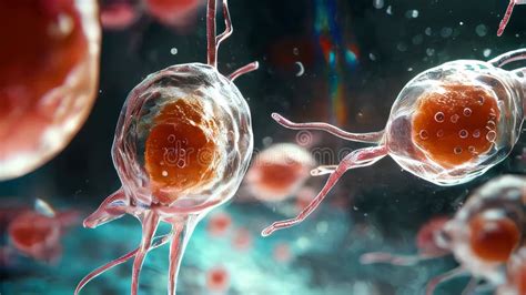 Microscopic View Of Cells In A Vibrant Red Hue Showcasing Detailed Textures And Membranes In A