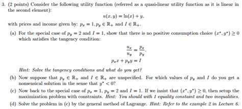 Solved Consider The Following Utility Function Referred As