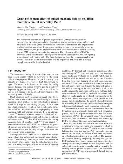 Pdf Grain Refinement Effect Of Pulsed Magnetic Field On Solidified Microstructure Of