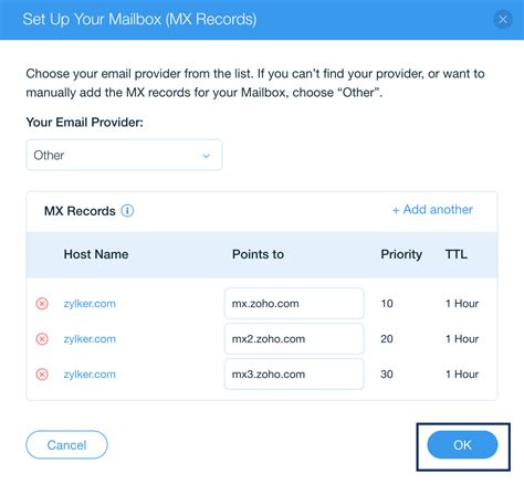 Wix DNS CNAME MX For Zoho Mail