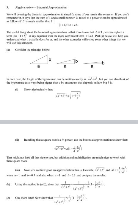 Solved Algebra Review Binomial Approximation We Will Chegg