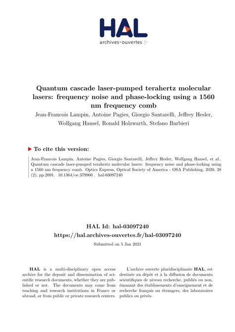 Pdf Quantum Cascade Laser Pumped Terahertz Molecular Lasers