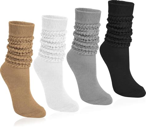 4 Pairs Women Slouch Socks Soft Knee High Scrunch Slouchy Socks Knit