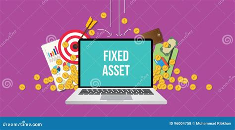 Fixed Asset Concept Illustration With Laptop Text On Screen Gold Coin