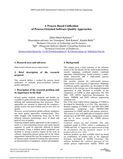 Pdf A Process Based Unification Of Process Oriented Software Quality Approaches