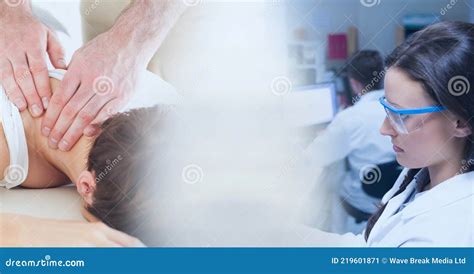 Composition Of Massaging And Diverse Group Of Scientists With Motion