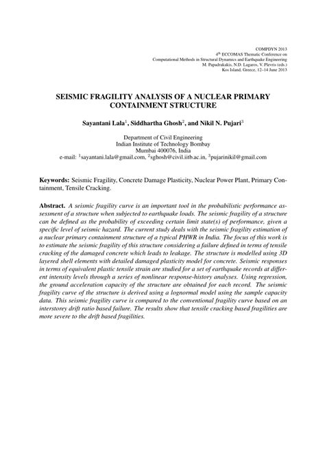 Pdf Seismic Fragility Analysis Of A Nuclear Primary Containment Structure