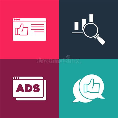 Set Pop Art Customer Product Rating Advertising Magnifying Glass And