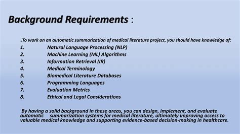 Automatic Summarization Of Medical Literature PPT