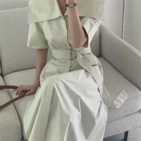 반팔 세일러 트렌치 원피스 셔츠 원피스 바바리 벨트 롱 원피스 소개팅 상견례 하객룩