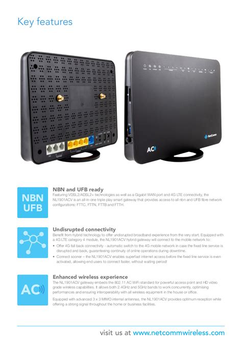 NetComm NL1901ACV Enhanced Hybrid AC1600 4G LTE Gateway Modem Router With VOIP Port