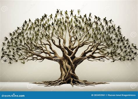 Tree Formed Entirely By Interconnected Human Figures Symbolizing Unity
