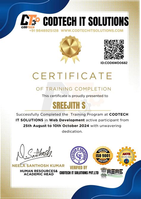 Webdevelopment Certificate Codtechitsolutions Professionalgrowth Sreejith S