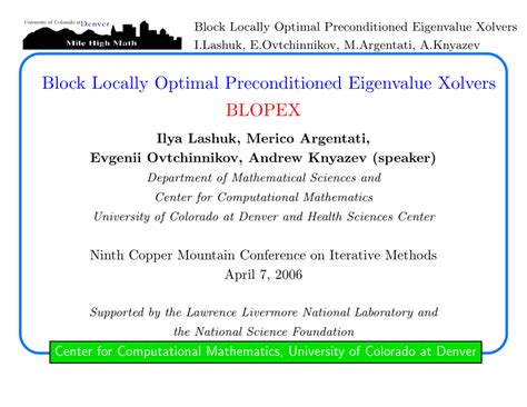Pdf Block Locally Optimal Preconditioned Eigenvalue Xolvers Blopex