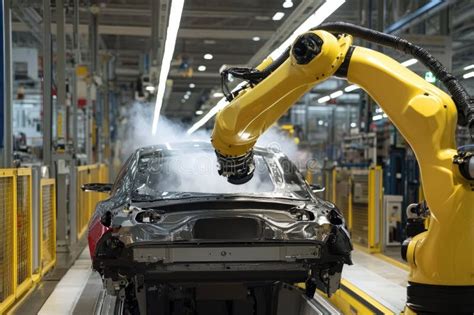 Automated Precision Factory Scene With Robotic Arms Performing