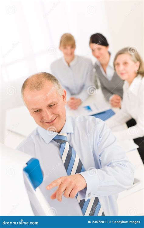 Giving Presentation Businessman Point Flip Chart Stock Image Image Of