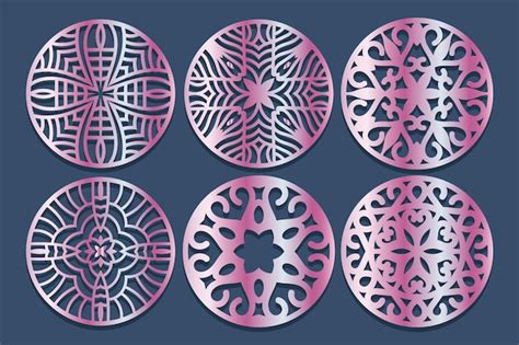 Premium Vector Set Decorative Circle Coaster For Laser Cutting Round Abstract Geometric