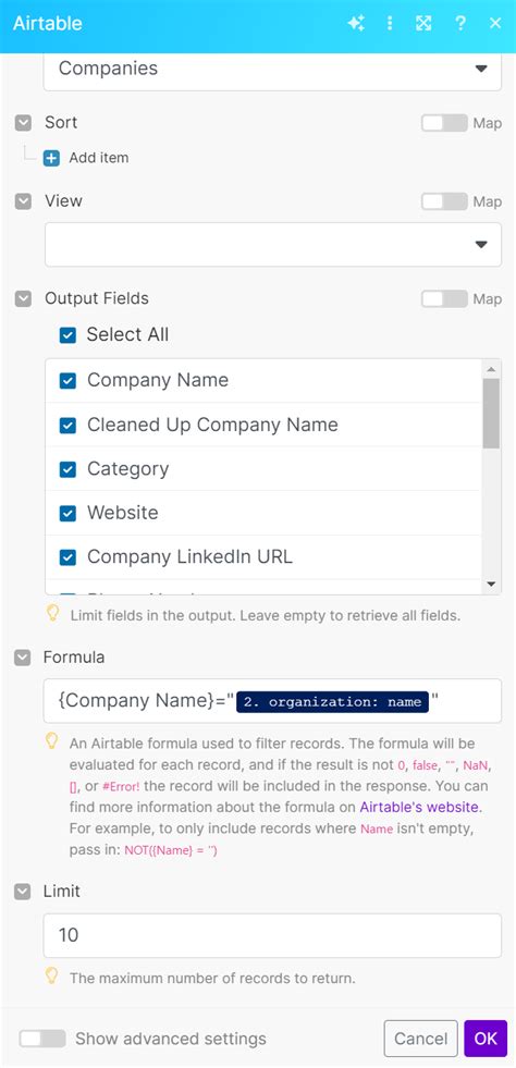 using the airtable search module but for string that contains certain