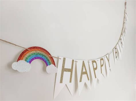 Rainbow Happy Birthday Banner Rainbow Birthday Decorations Etsy