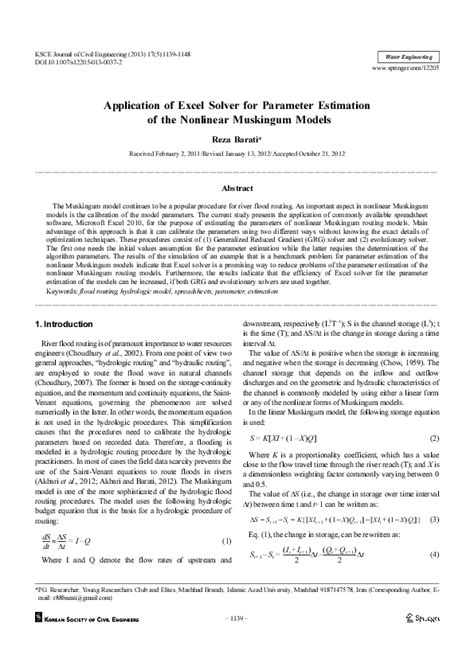 Pdf Application Of Excel Solver For Parameter Estimation Of The