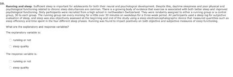 Solved 10 Running And Sleep Sufficient Sleep Is Important