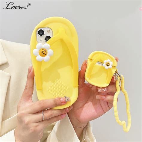 귀여운 슬리퍼 해바라기 케이스 아이폰 13 12 미니 11 프로 맥스 X Xr Xs 8 7 플러스 Se 손목 체인 케이스 에어팟 프로 3 2 1