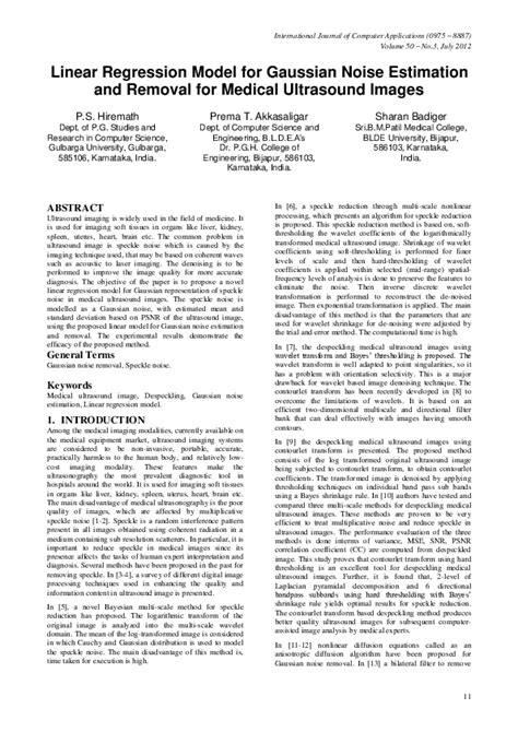 Pdf Linear Regression Model For Gaussian Noise Estimation And Removal For Medical Ultrasound