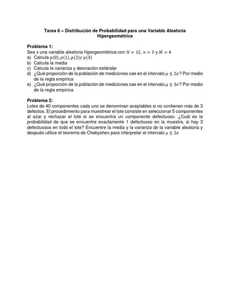 Tarea 6 Distribución De Probabilidad Para Una Variable Aleatoria
