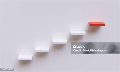 3d 렌더링 기술로 성공과 다음 단계 개념에 꿈을 위해 빨간색 사다리에 일반 흰색 사다리 층계에 대한 스톡 사진 및 기타 이미지 층계 계단 빨강 Istock