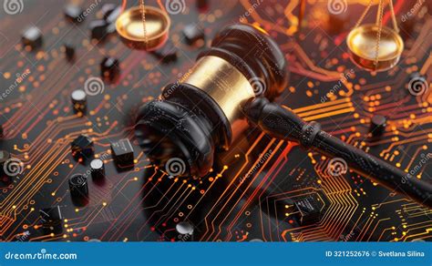 Legal And Ethical Ai Depicted Through A Circuit Board With Gavel And Scales Overlay Ai Ethics