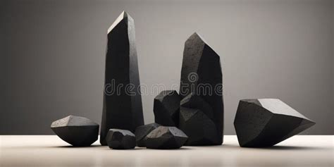 Illuminated Abstract Black Podium With Angular Rock Formations And
