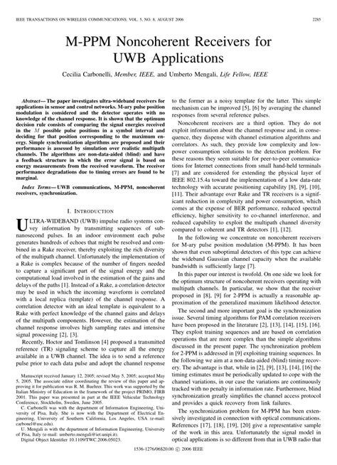 Pdf M Ppm Noncoherent Receivers For Uwb Applications