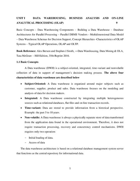 Unit I Notes On Data Warehousing And Data Mining Unit I Data