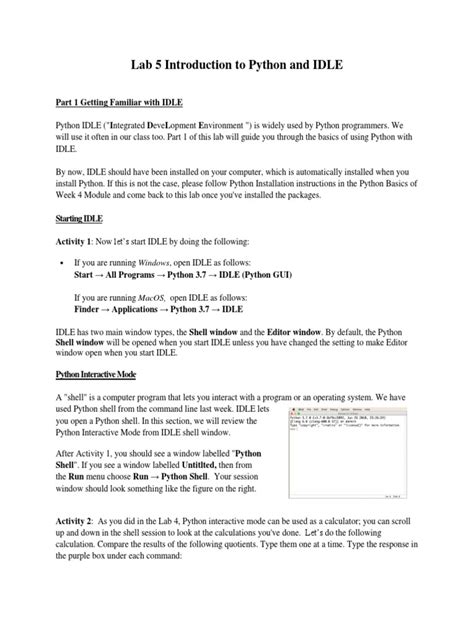 Lab 5 Introduction To Python And Idle Pdf Shell Computing
