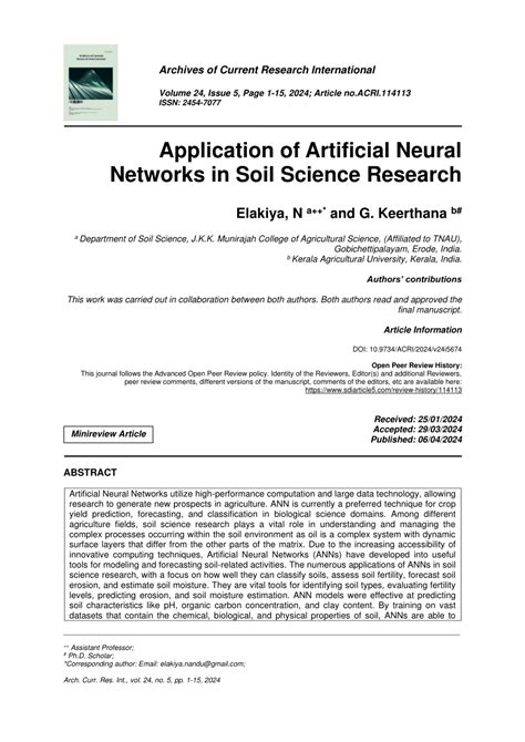 PDF Application Of Artificial Neural Networks In Soil Science Research