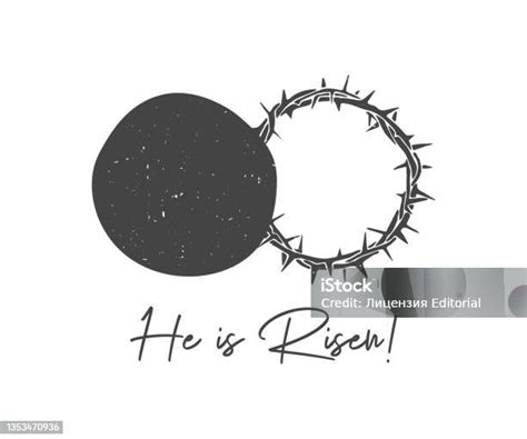 그는 가시의 왕관이있는 열린 무덤으로 일어섰습니다 부활절을 축하합니다 일요일 기독교 포스터 신약성서 성경 벡터 일러스트 Eps 10 부활제에 대한 스톡 벡터 아트 및 기타