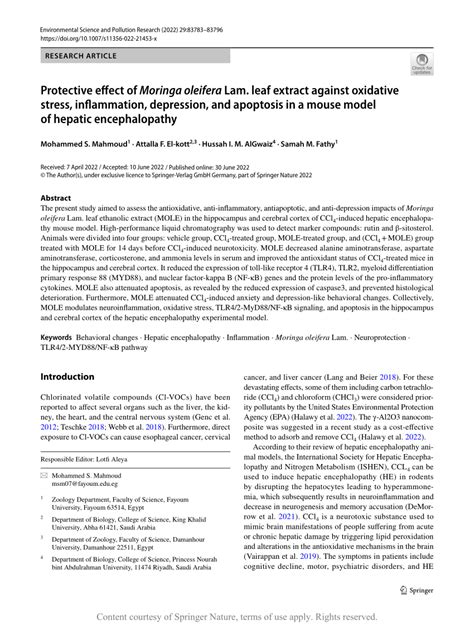 Protective Effect Of Moringa Oleifera Lam Leaf Extract Against