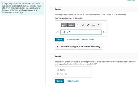 Solved Constants A Single Loop Of Wire With An Area Of