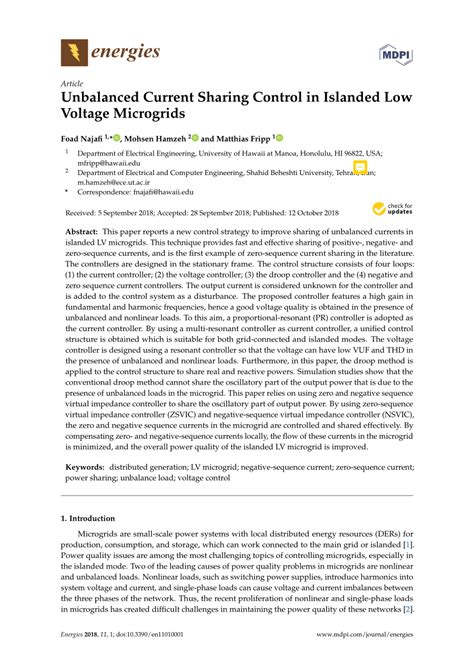 Pdf Unbalanced Current Sharing Control In Islanded Low Voltage Microgrids