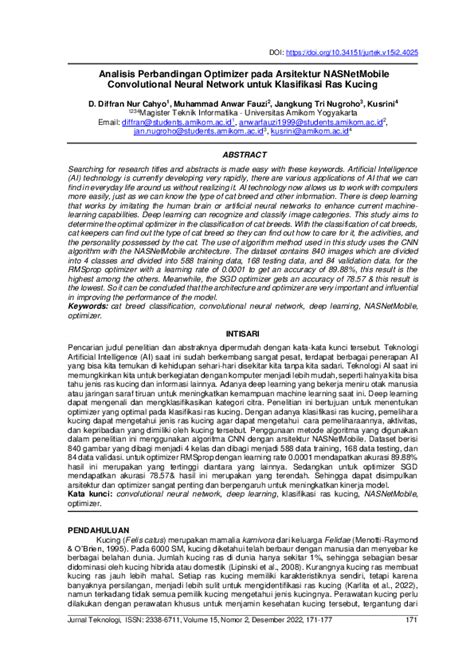 Pdf Analisis Perbandingan Optimizer Pada Arsitektur Nasnetmobile