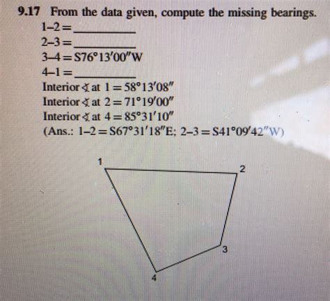 solved from the data given compute the missing bearings