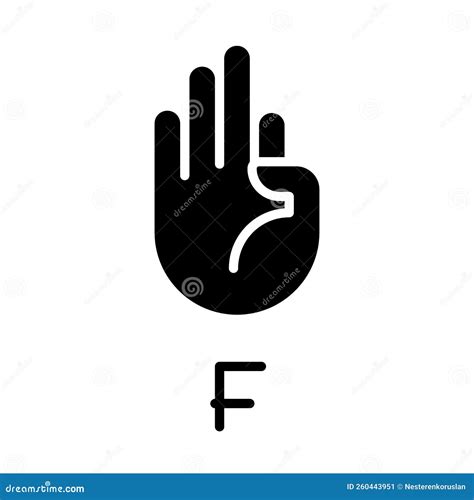 Letter F In American Sign Language Black Glyph Icon Stock Vector