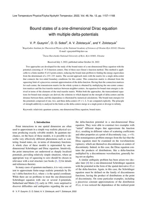 PDF Bound States Of A One Dimensional Dirac Equation With Multiple Delta Potentials