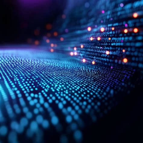 digital data stream flowing binary code lines with shining particles