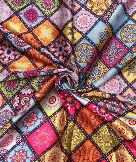 Multi Colour Abstract Print Satin Fabric Fabric Dekho