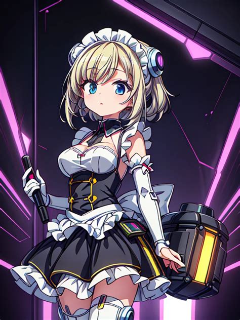 A Beautiful Android Maid Girl In An Anime Style Vacuuming A Luxurious